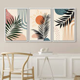 IDEA4WALL Mid Century Modern Boho Brown Abstract Sun Tropical Plant - Framed 3 Piece Set Canvas ...